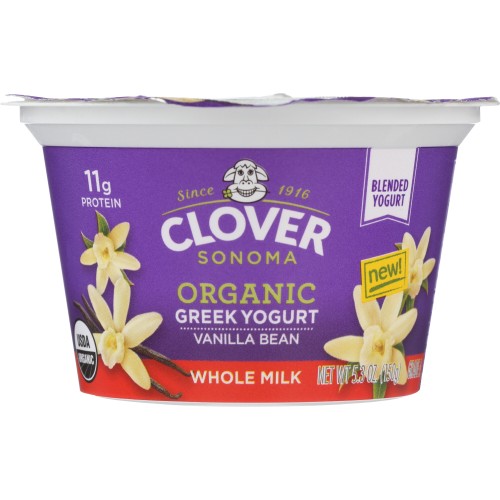 CLOVER SONOMA: Organic Whole Milk Vanilla Bean Greek Yogurt, 5.30 oz