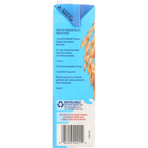 DREAM: Rice Dream Organic Rice Drink Enriched Unsweetened Original, 32 oz