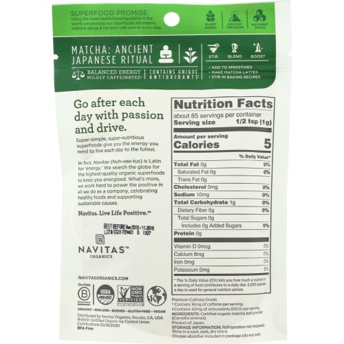 NAVITAS: Organic Matcha Powder, 3 oz