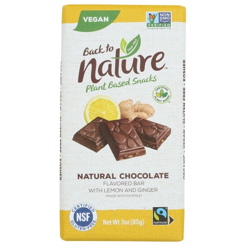 BACK TO NATURE: Natural Chocolate Bar Flavored With Lemon and Ginger, 3 oz