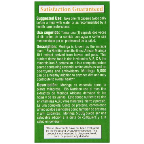 BIO NUTRITION: Moringa 5000 mg Super Food, 60 vegetarian capsules